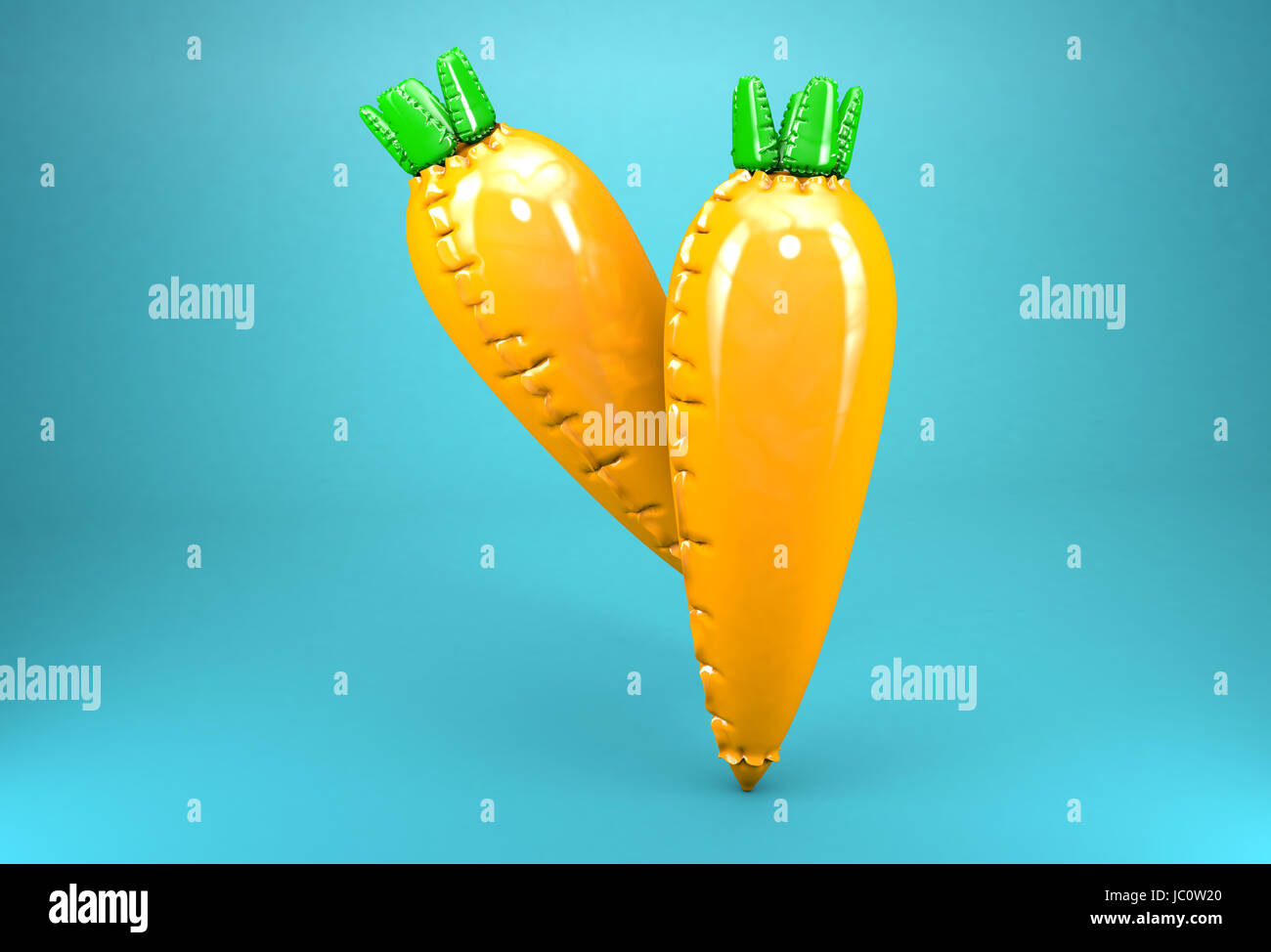 Two 3d models of inflatable carrots on blue background. Concept of ...
