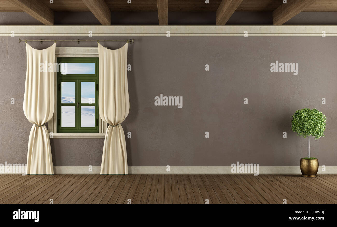 Mountain house with window and drapes - rendering Stock Photo - Alamy