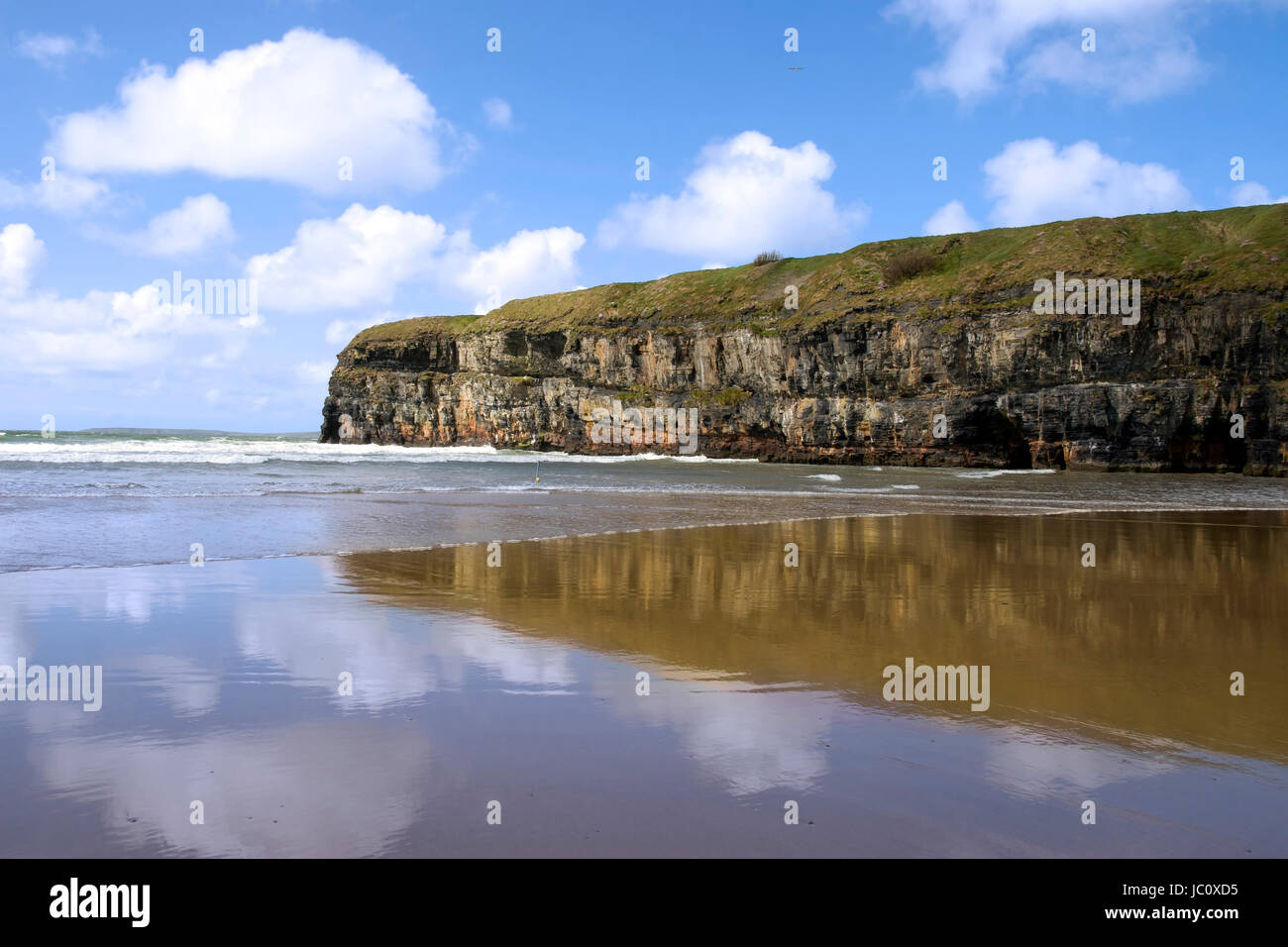 Ballybunion beach and cliffs on the Atlantic coast in Ireland with ...