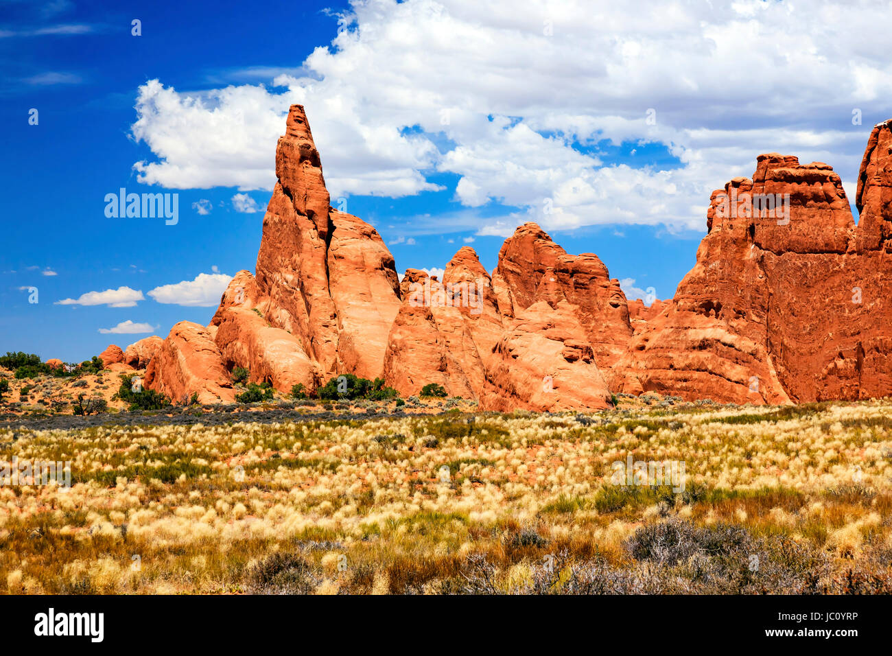 Red Orange Rock Pinnacle Formation Canyon Grasslands Arches National ...