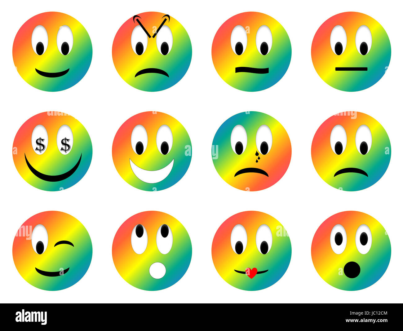 Set of rainbow smiley with different emotions in white background Stock ...