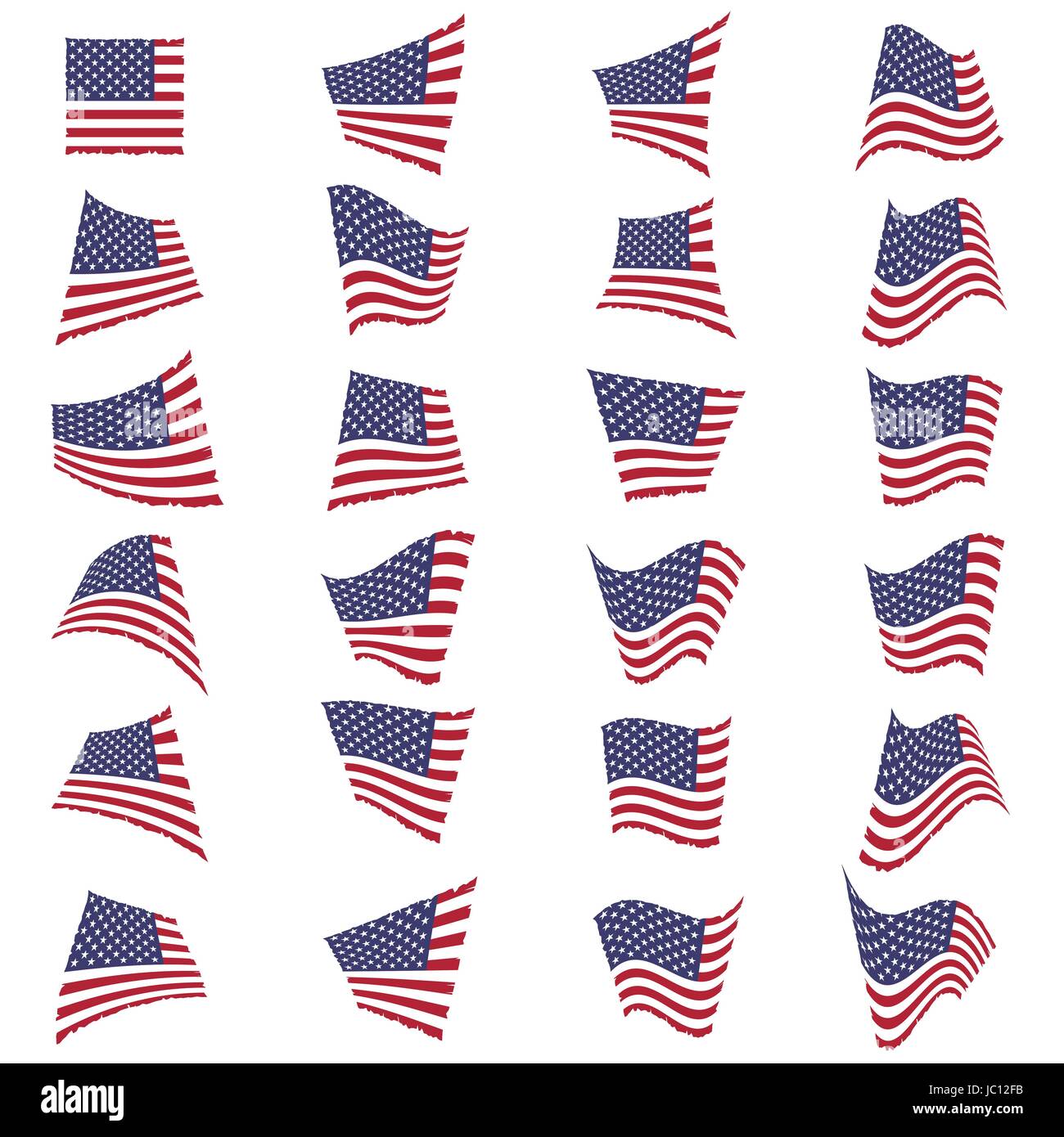 American flag set.American flag blowing in the wind.Vector illustration ...