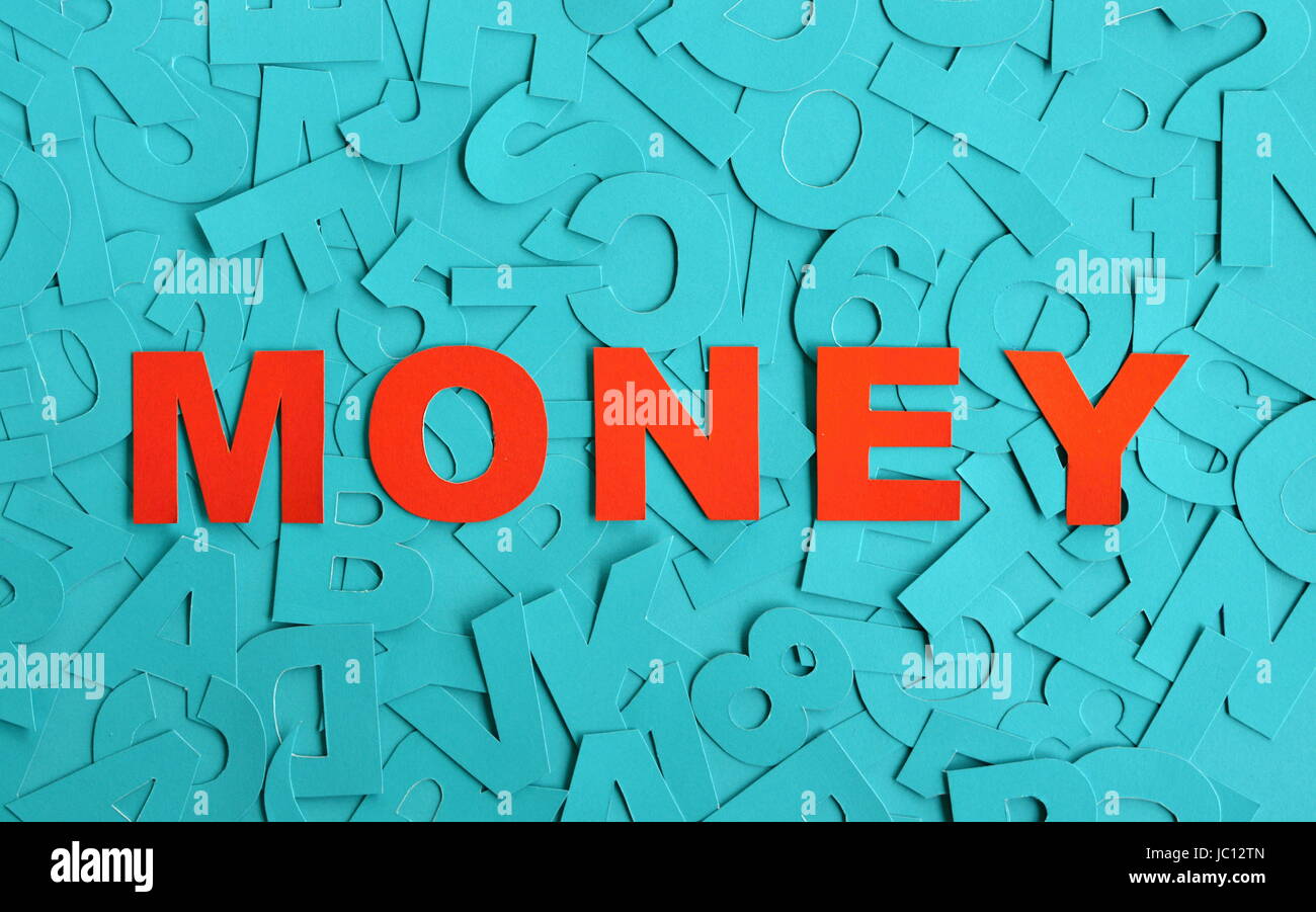 The word "money" written with red letters Stock Photo - Alamy