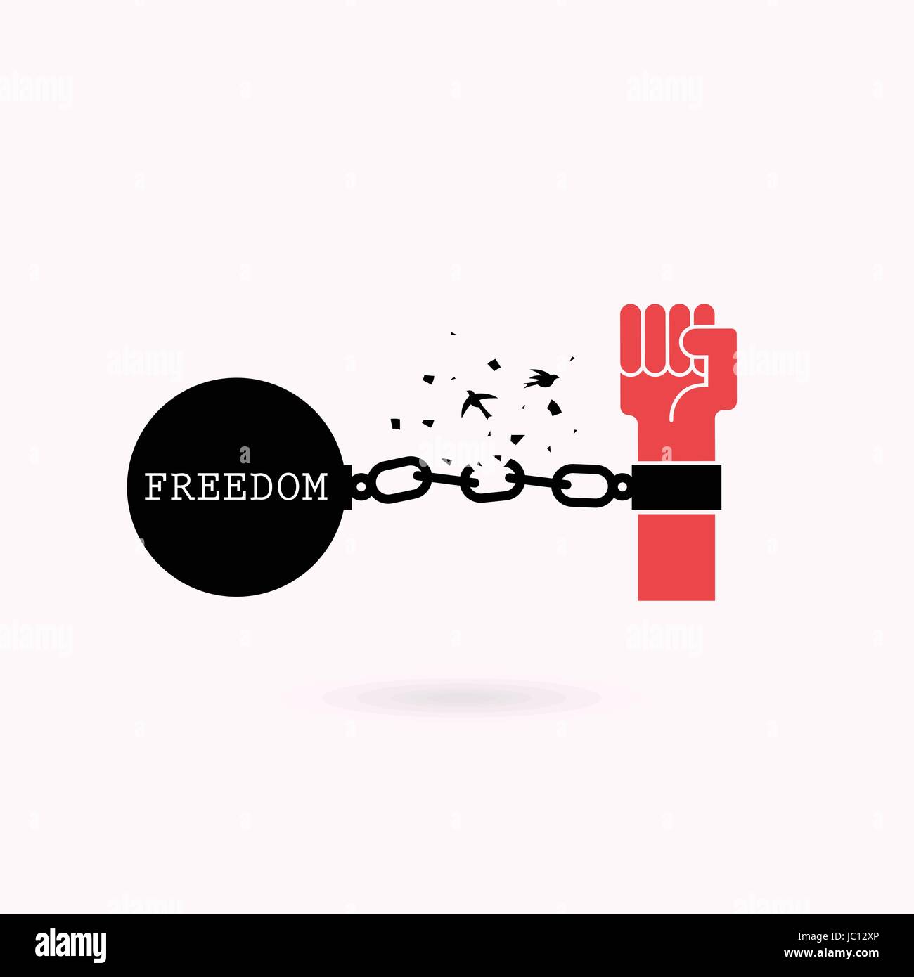 Human hands and broken chain with the bird symbols.Freedom or ...