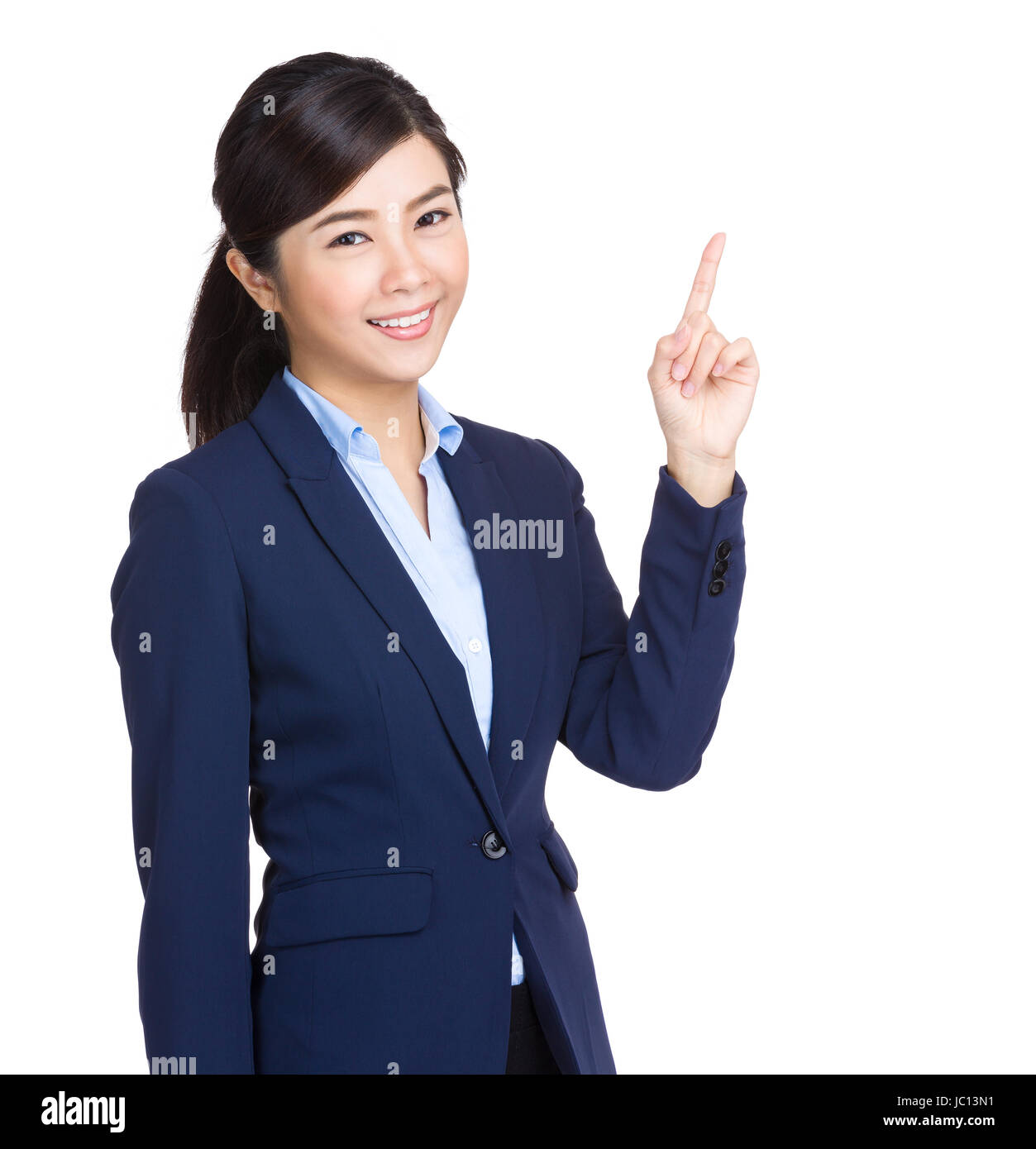 Woman finger point up Stock Photo - Alamy