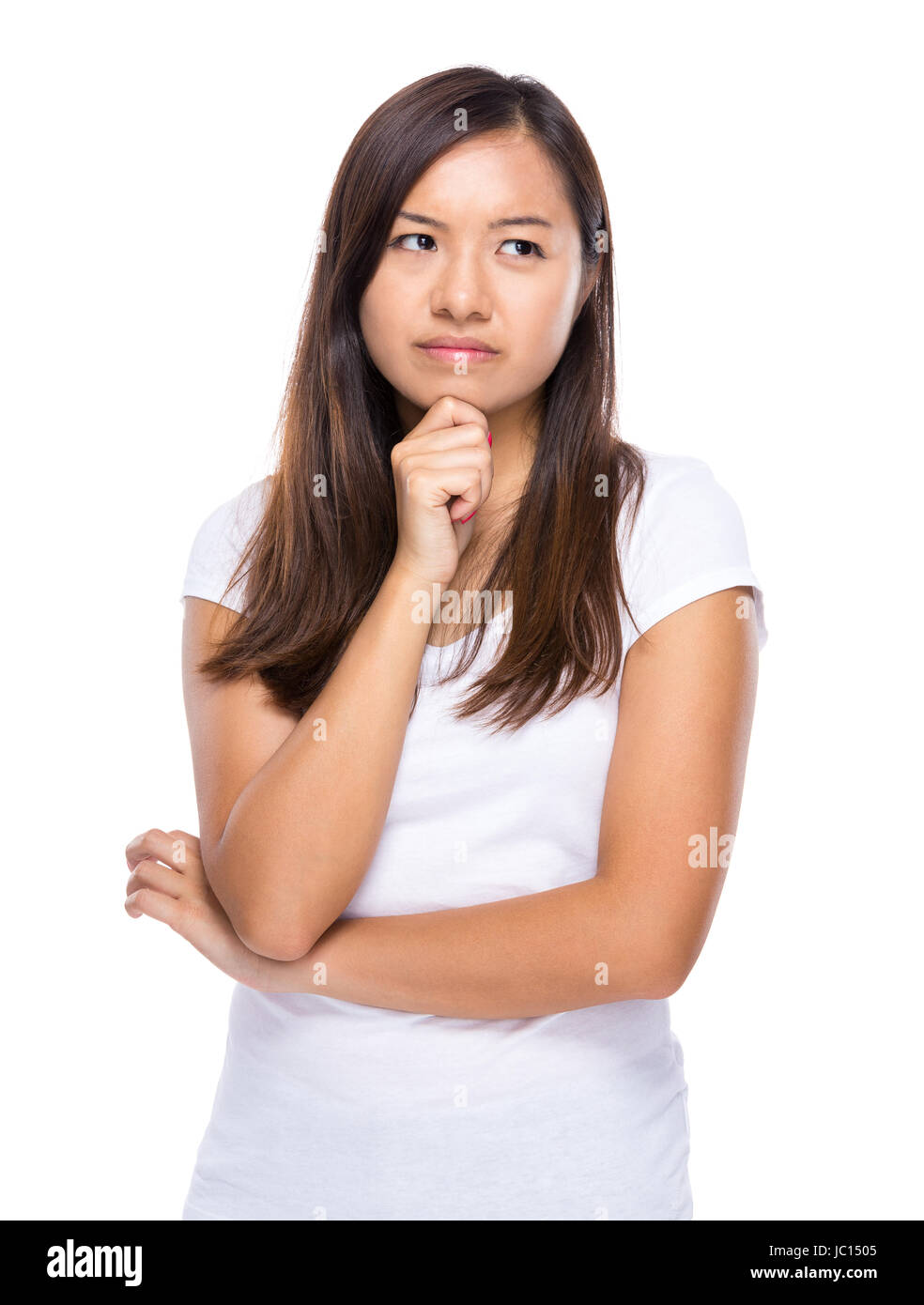 Asian woman think of idea Stock Photo - Alamy