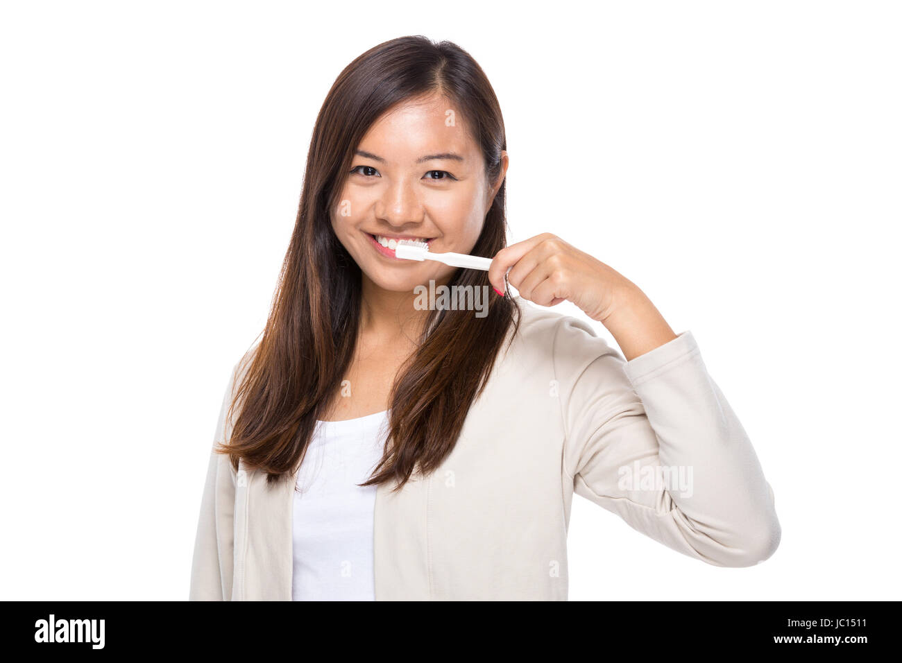 Asian woman use toothbrush Stock Photo - Alamy