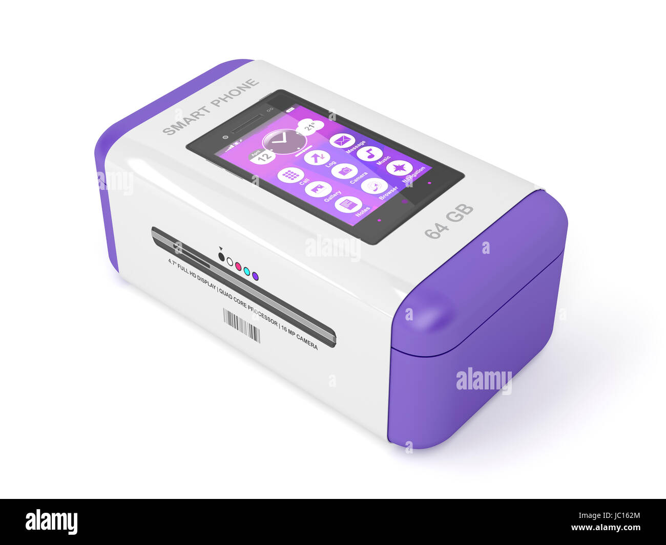 Unopened box with smartphone on white background Stock Photo - Alamy