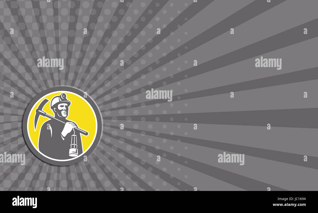 Business card showing illustration of a coal miner hardhat with crossed ...