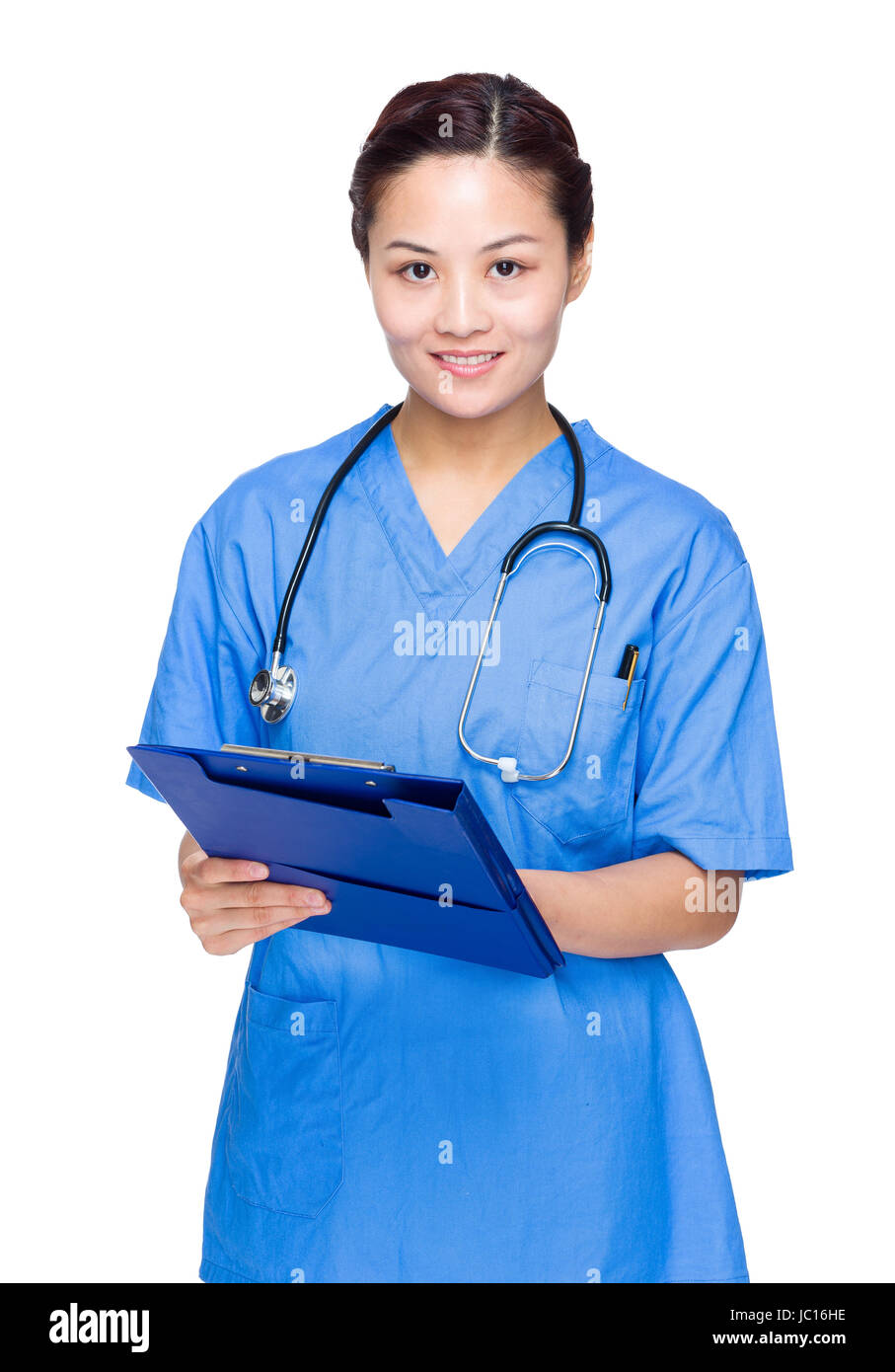 Asian female doctor write on clipboard Stock Photo - Alamy