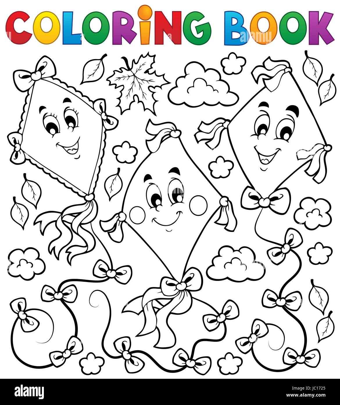 Coloring book with three kites - picture illustration Stock Photo - Alamy