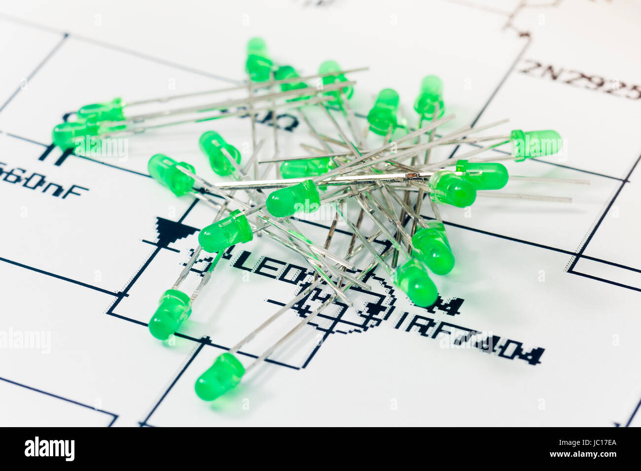 Green LEDs and electronic scheme Stock Photo - Alamy
