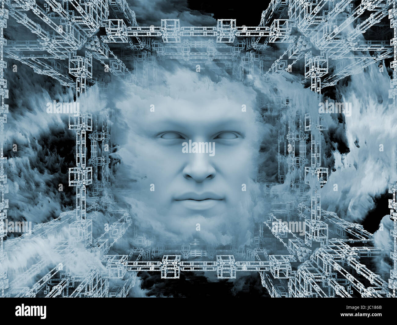 Anthropocentric series. Backdrop of human face and design elements on ...