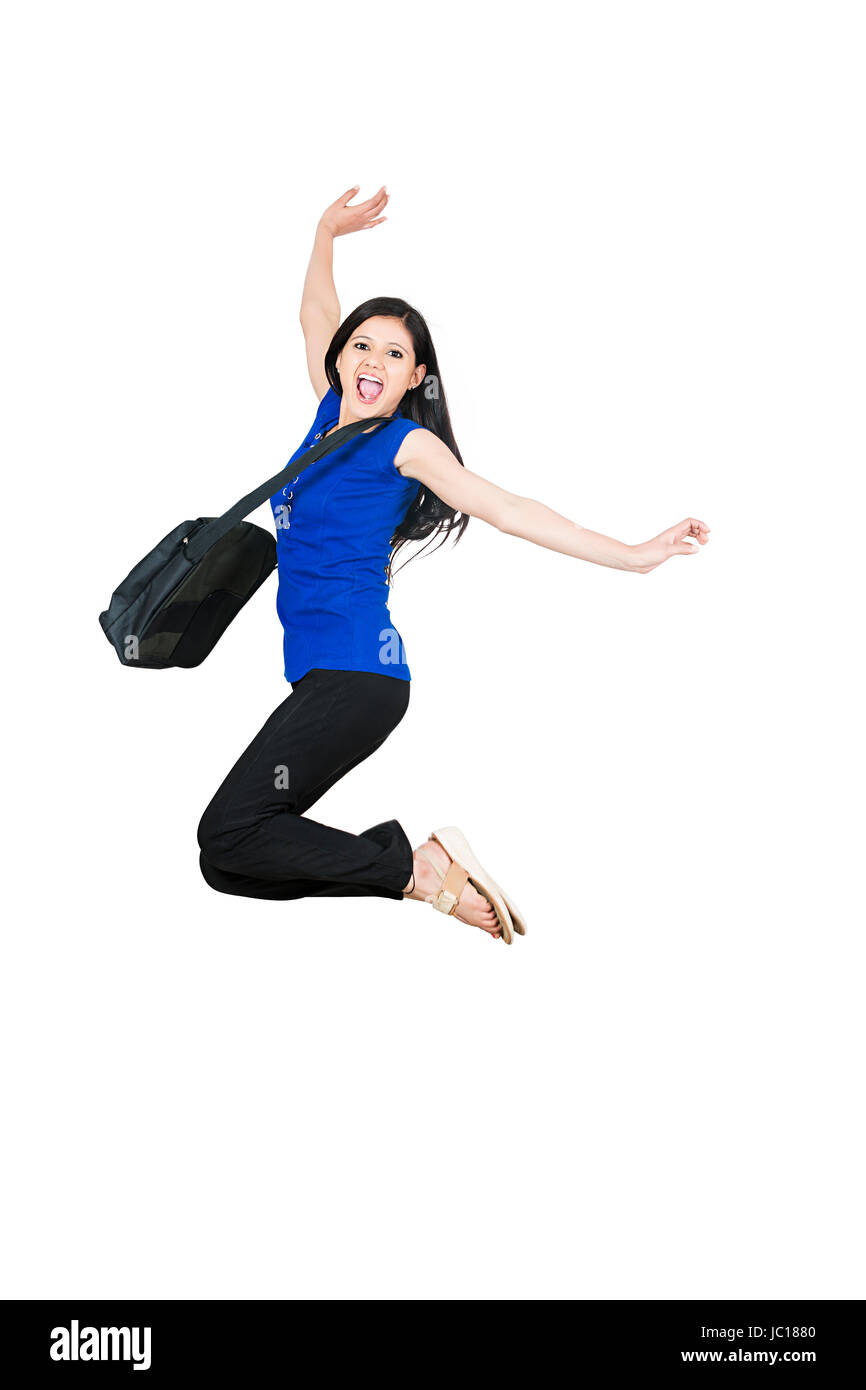Young Woman College Student Jumping Success Celebrating Stock Photo - Alamy