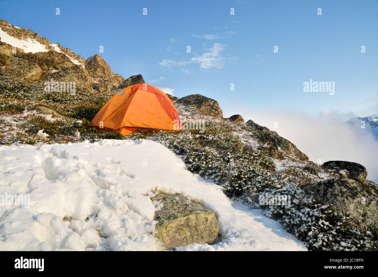 Sunlight falling on a tent in Kackar Mountains Stock Photo - Alamy