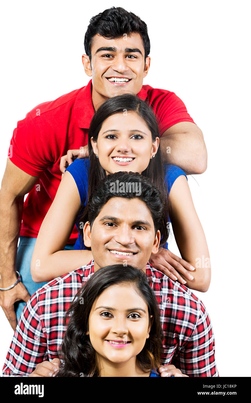 College Friends Queue Standing Student Head Leaning Stock Photo - Alamy