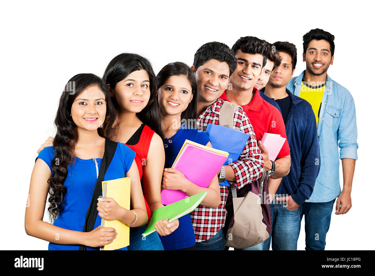Group College Friends Students Queue Standing Together Stock Photo - Alamy