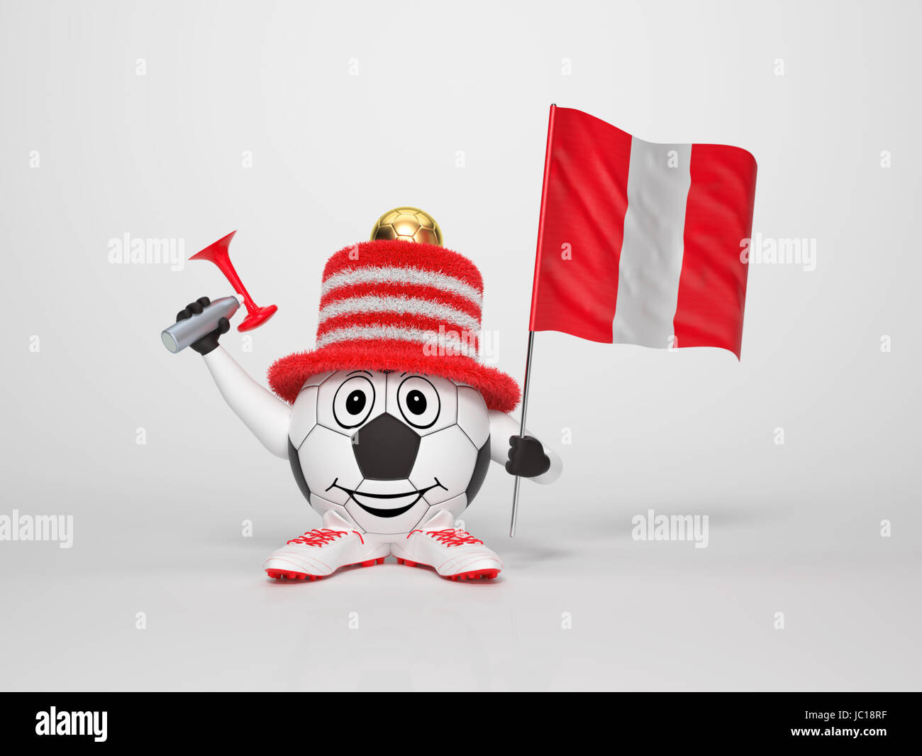 A cute and funny soccer character holding the national flag of Peru and ...