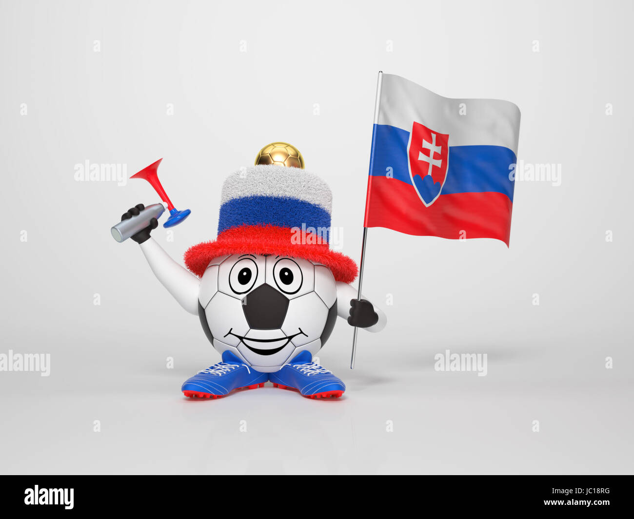 A cute and funny soccer character holding the national flag of Slovakia ...