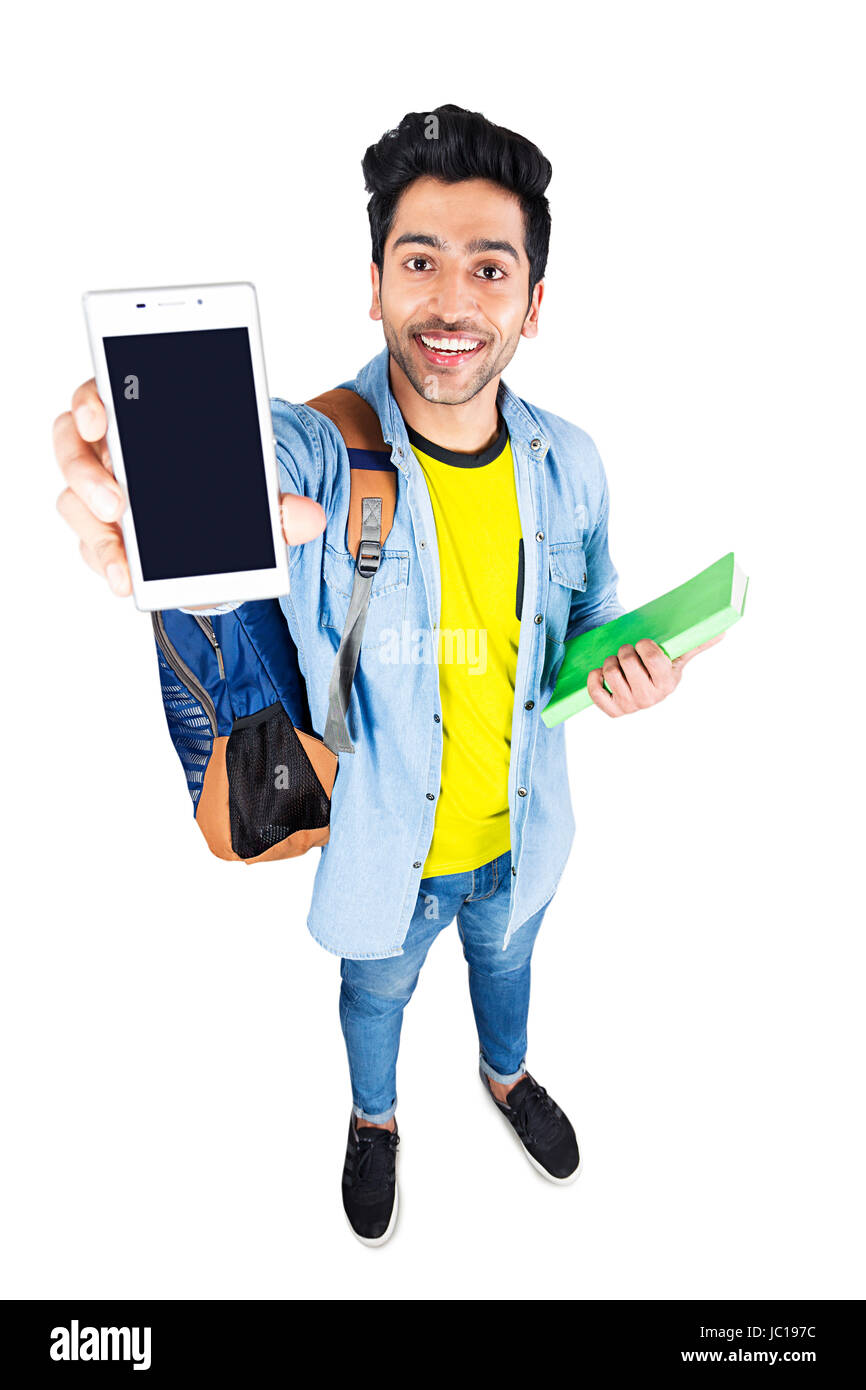 College Student Boy Showing New Smartphone Stock Photo - Alamy