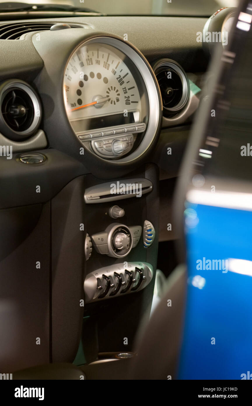 The closeup view of blue car body focused on dashboard Stock Photo - Alamy