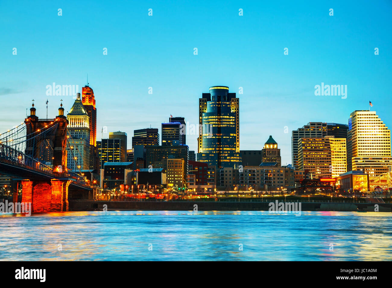 Cincinnati downtown overview early in the night Stock Photo - Alamy
