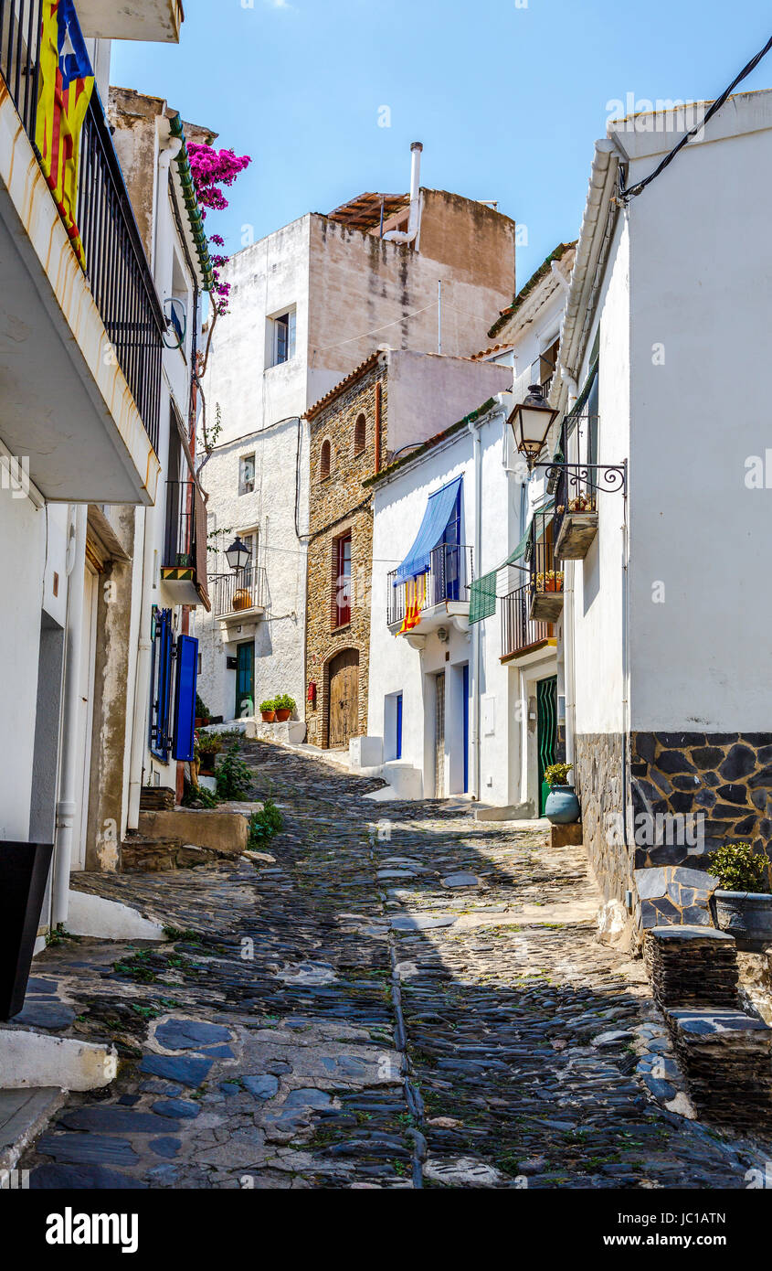 View of a street of Cadaques, Costa Brava, Spain Stock Photo - Alamy
