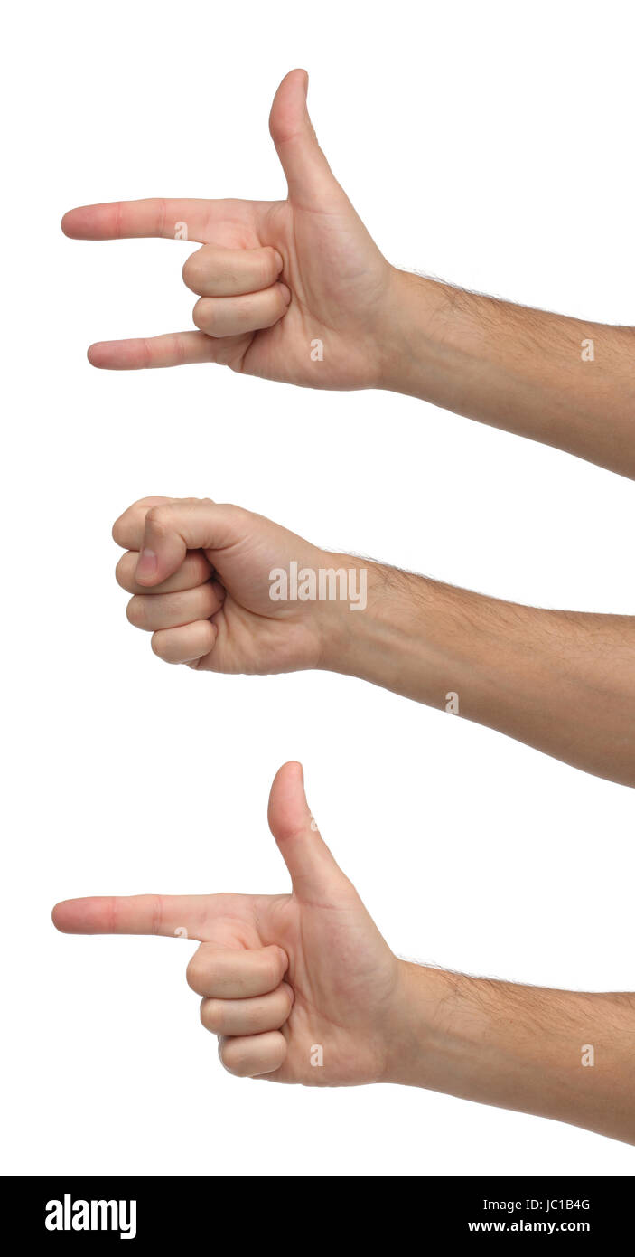 Three differents hand signs isolated on white Stock Photo - Alamy