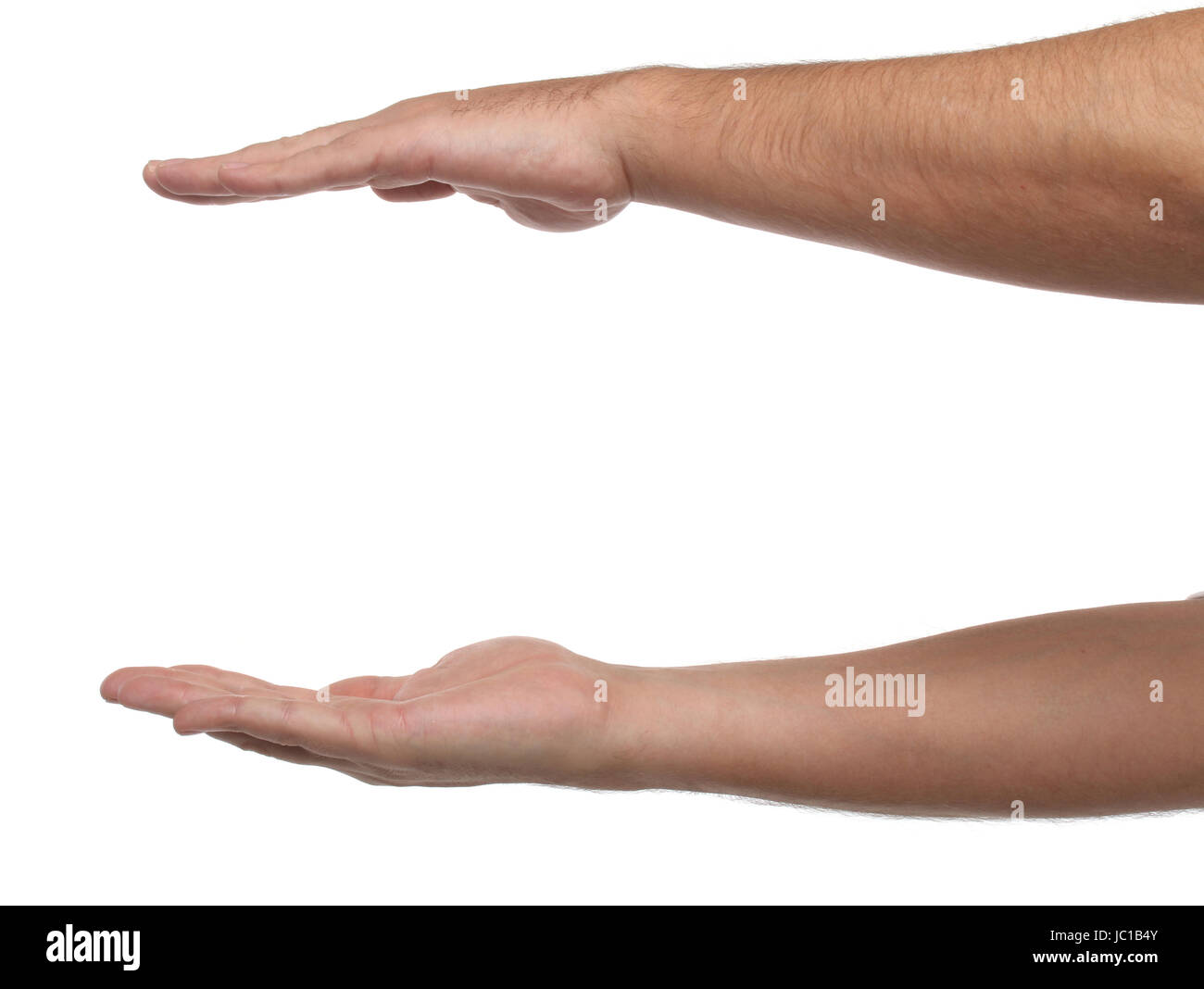 Two male hands with space to put something. Isolated Stock Photo - Alamy