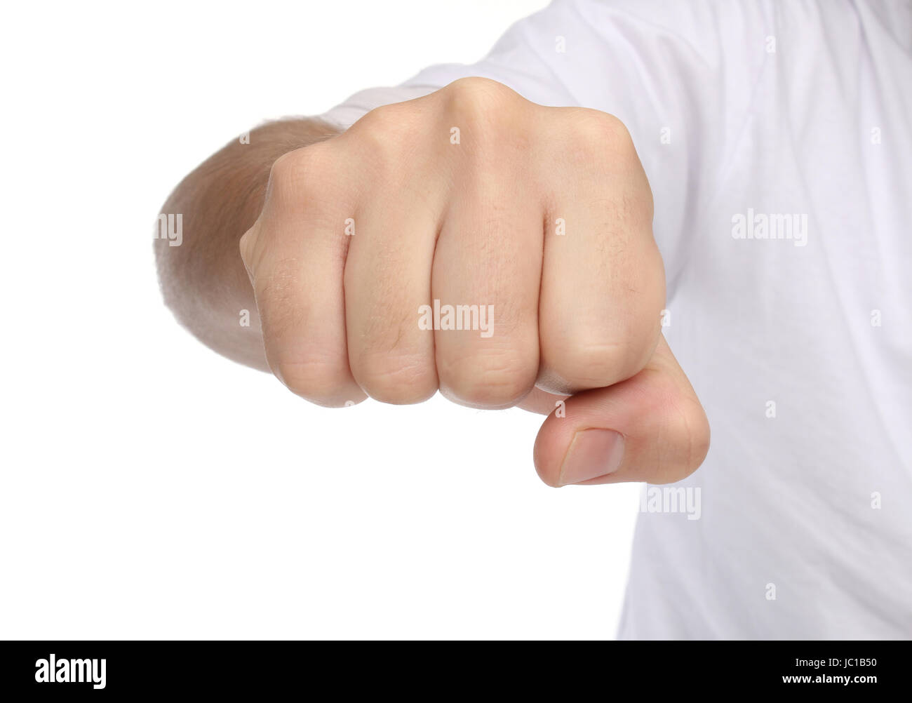 Hand signs. Punch fist isolated on white background Stock Photo - Alamy