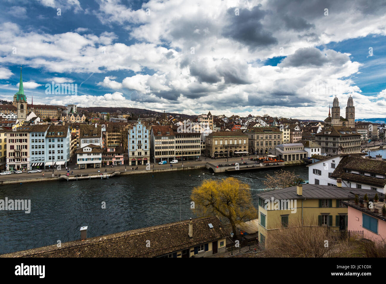 Zurich switzerland overlooking limmat river hi-res stock photography ...