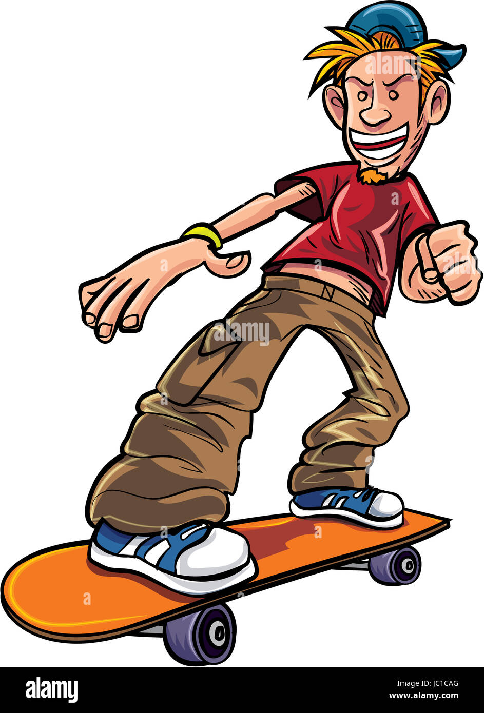 Cartoon skater on his skateboard. Isolated on white Stock Photo - Alamy