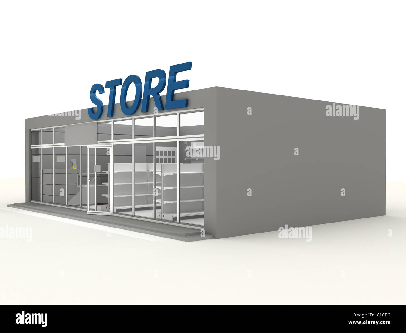 Illustration of empty store - 3d mini market Stock Photo - Alamy