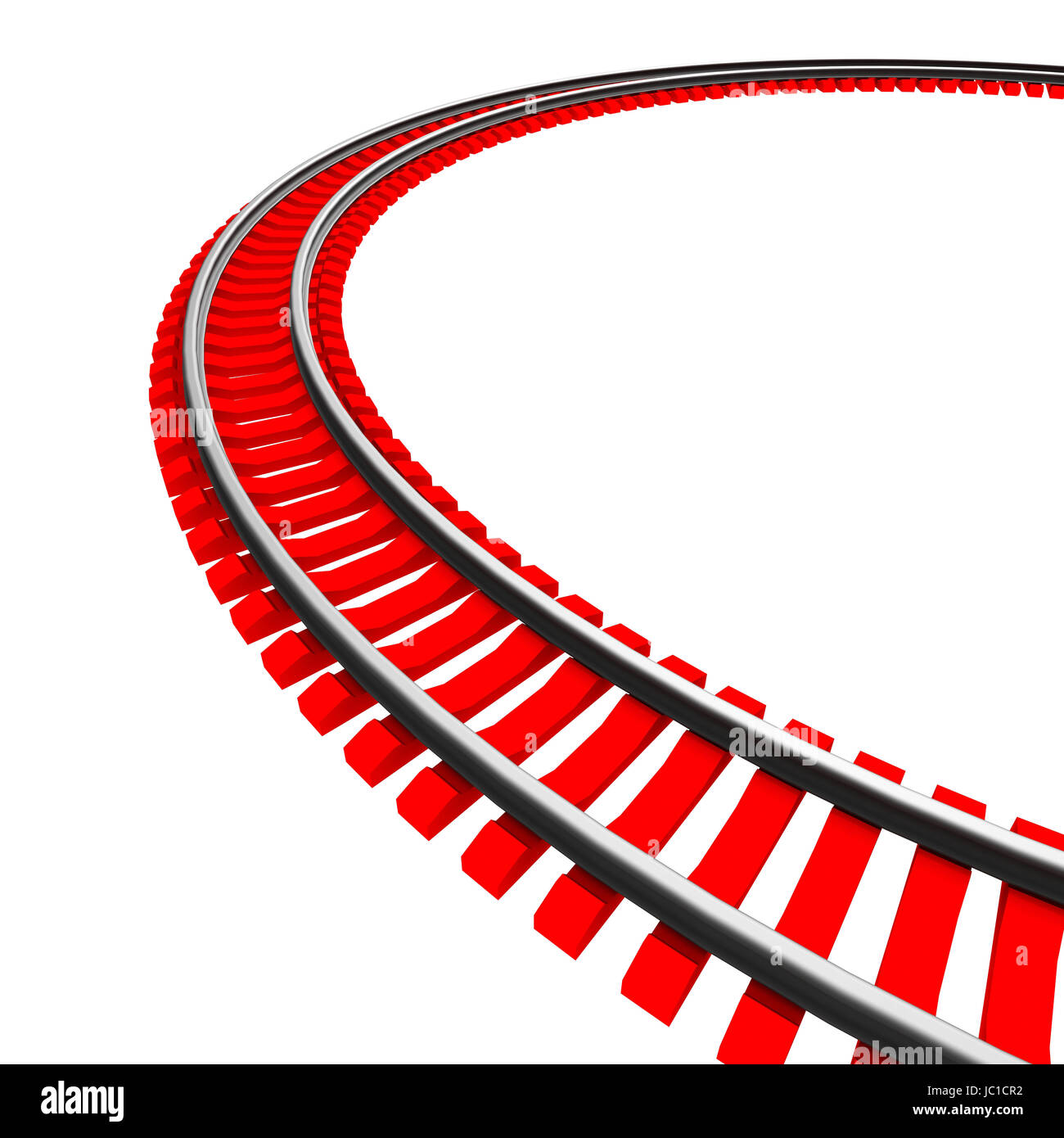 Single curved railroad track isolated on white background Stock Photo ...
