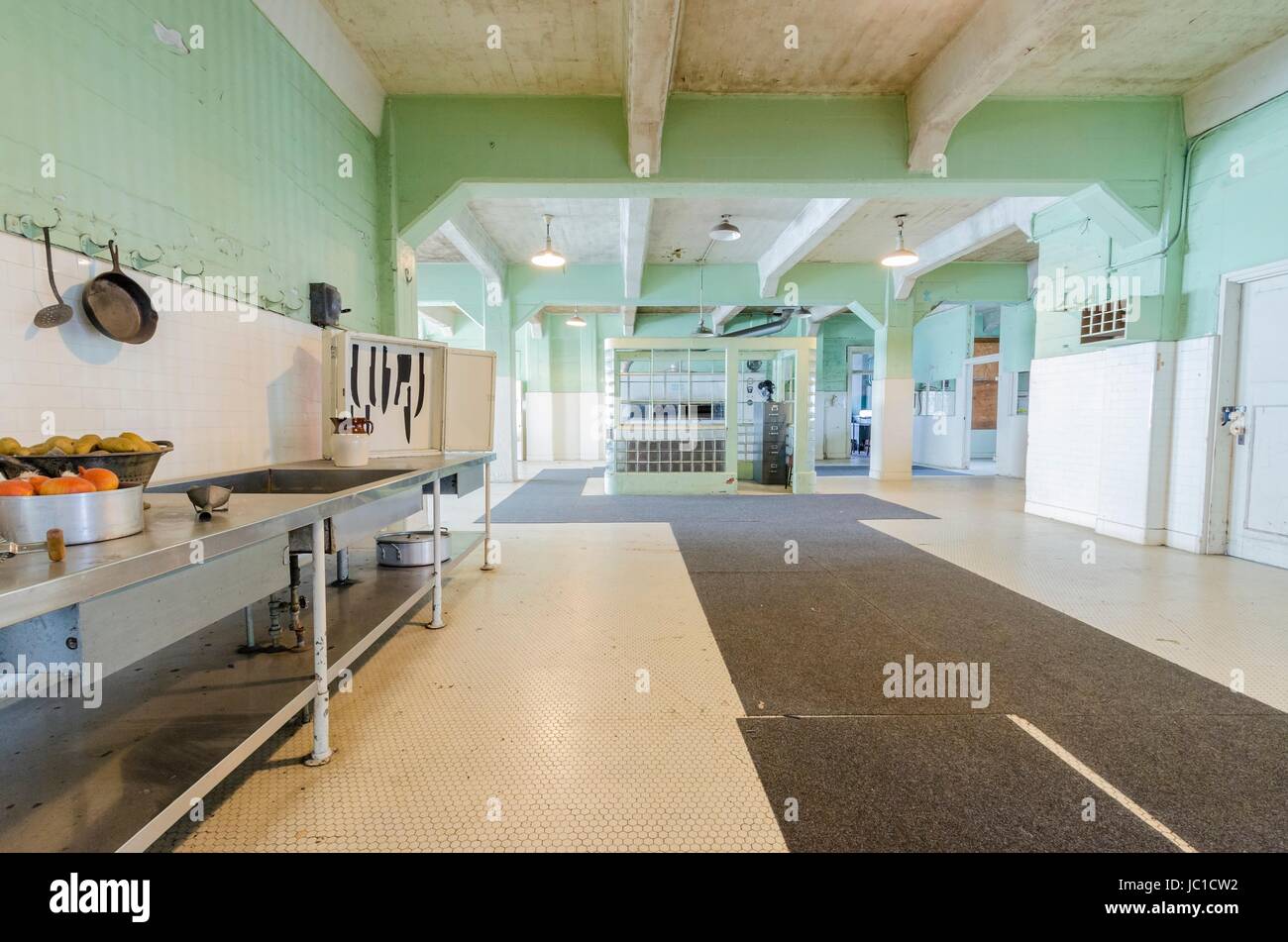The Dining Hall kitchen inside the cellhouse on Alcatraz Penitentiary ...