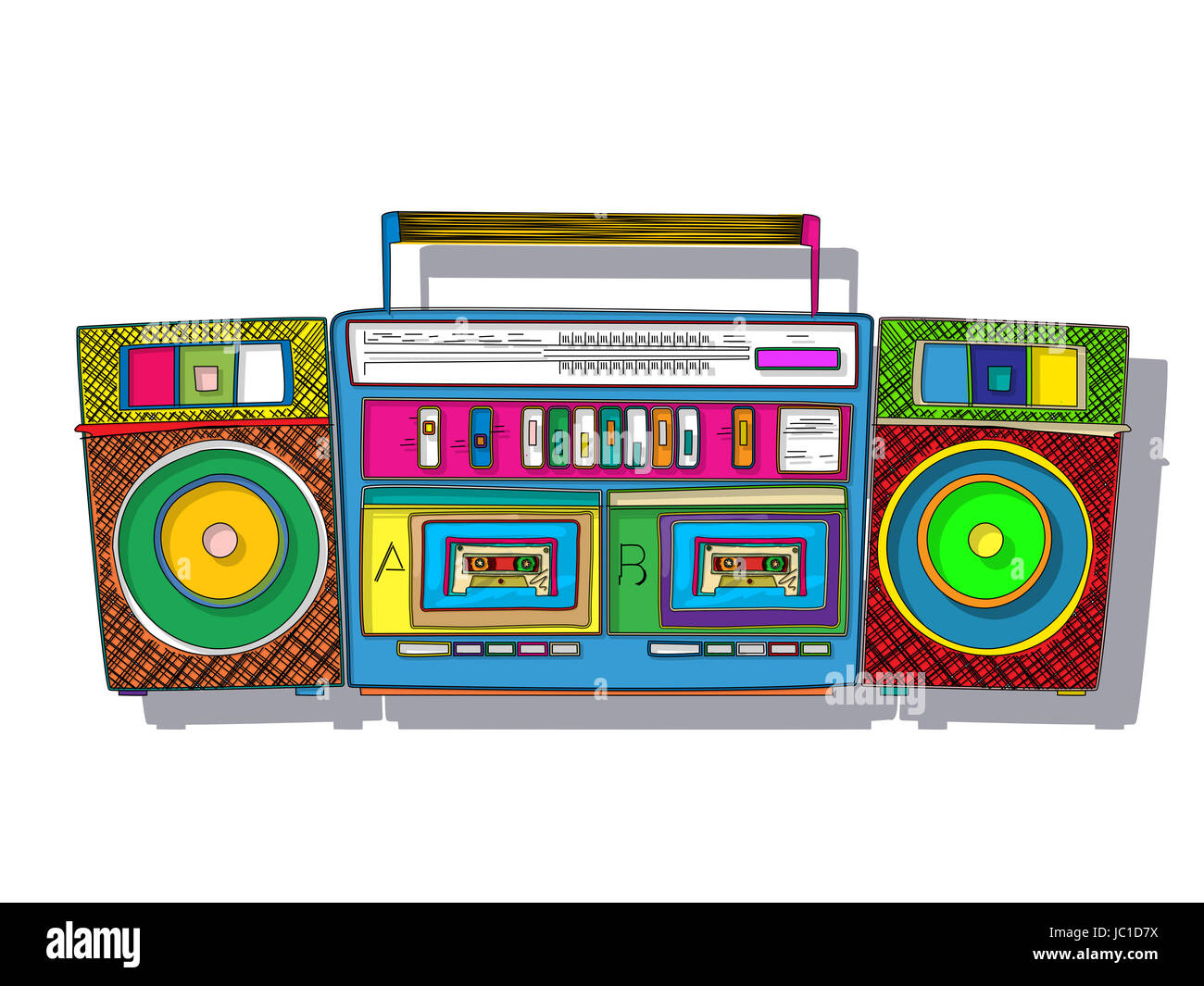 Vintage stereo double tape cassette player, pop art boombox Stock Photo ...