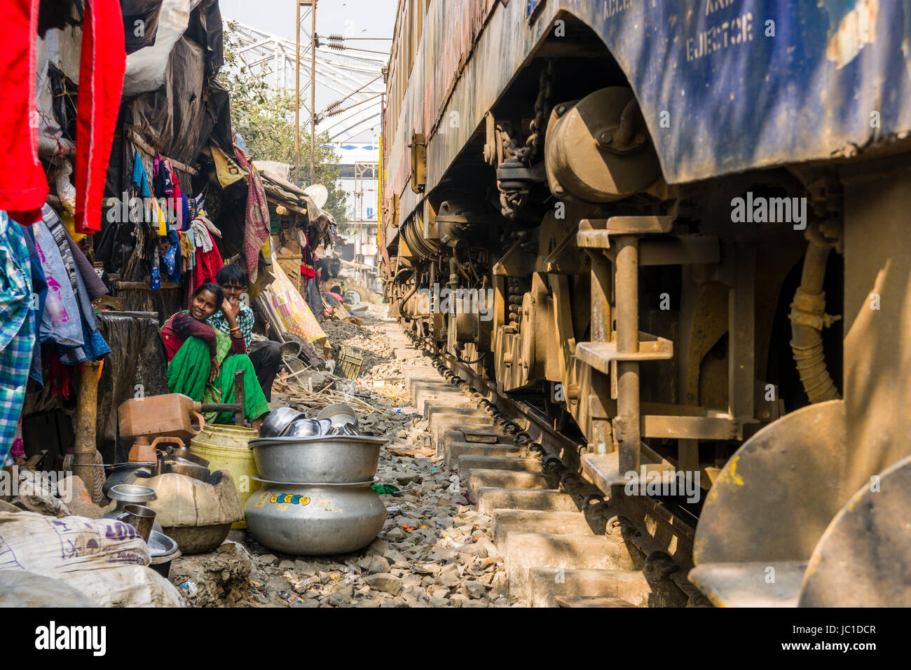 The dwellings in Park Circus slum area are located right next to the ...