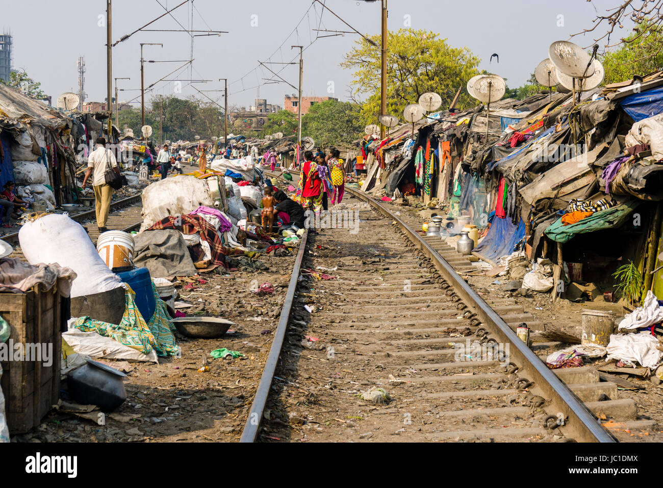 The dwellings and huts in Park Circus slum area are located right next ...