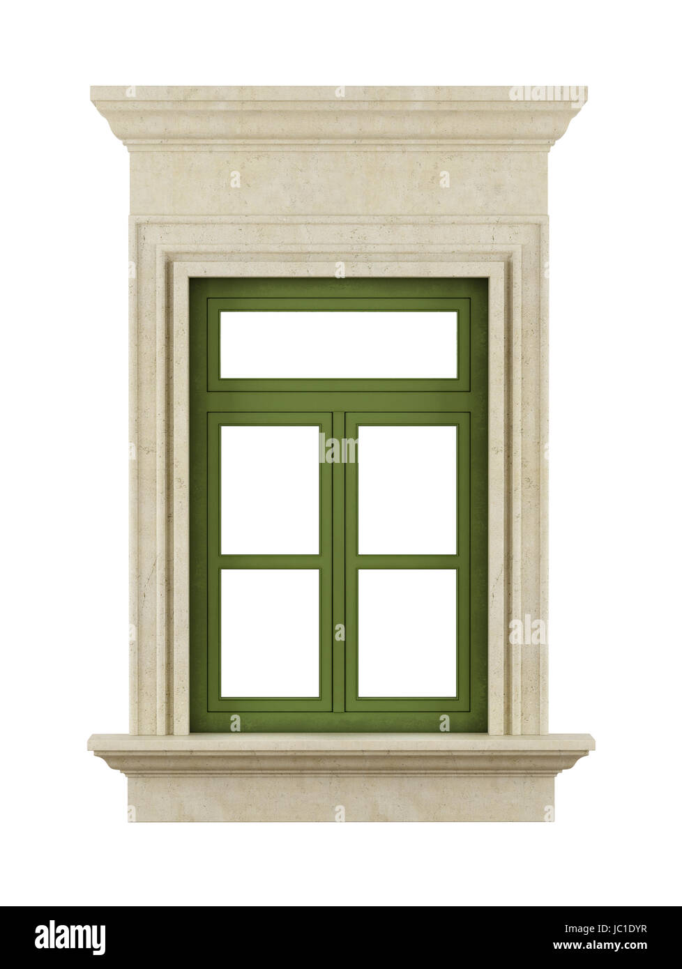 Classic windows with stone frame on white - rendering Stock Photo - Alamy