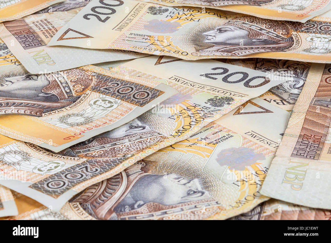 Background of 200 PLN - polish zloty banknotes Stock Photo - Alamy