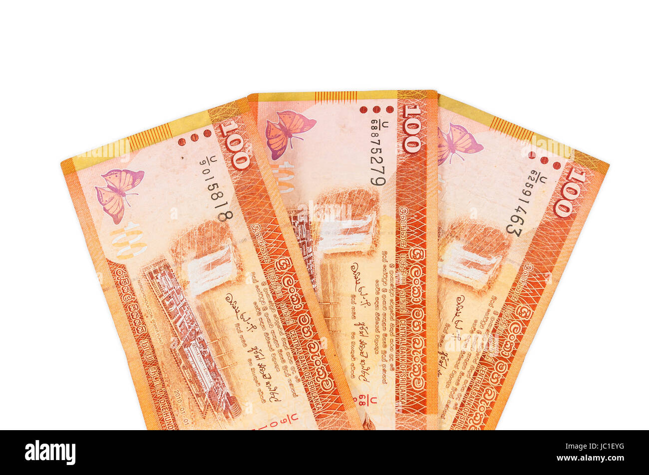 Sri lankan banknotes of 100 rupees isolated on white background with ...
