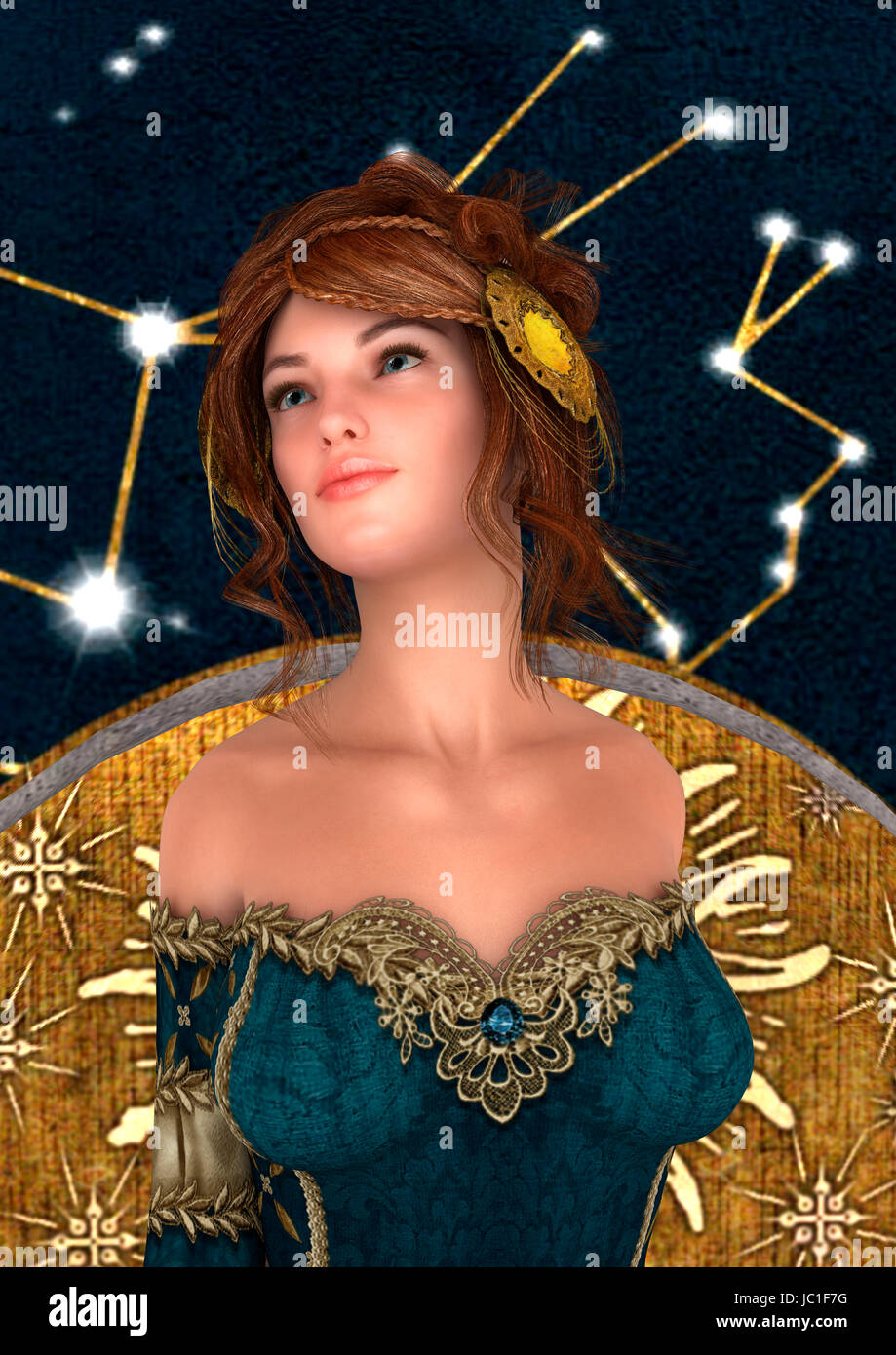 3D digital render of a beautiful fairy tale princess on a fantasy ...
