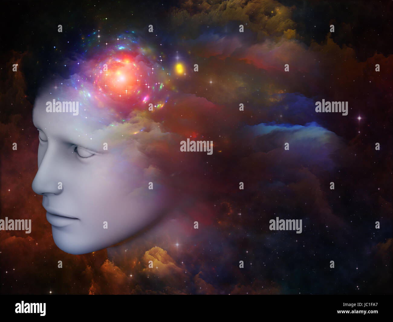 Colorful Mind series. Background design of human head and fractal ...
