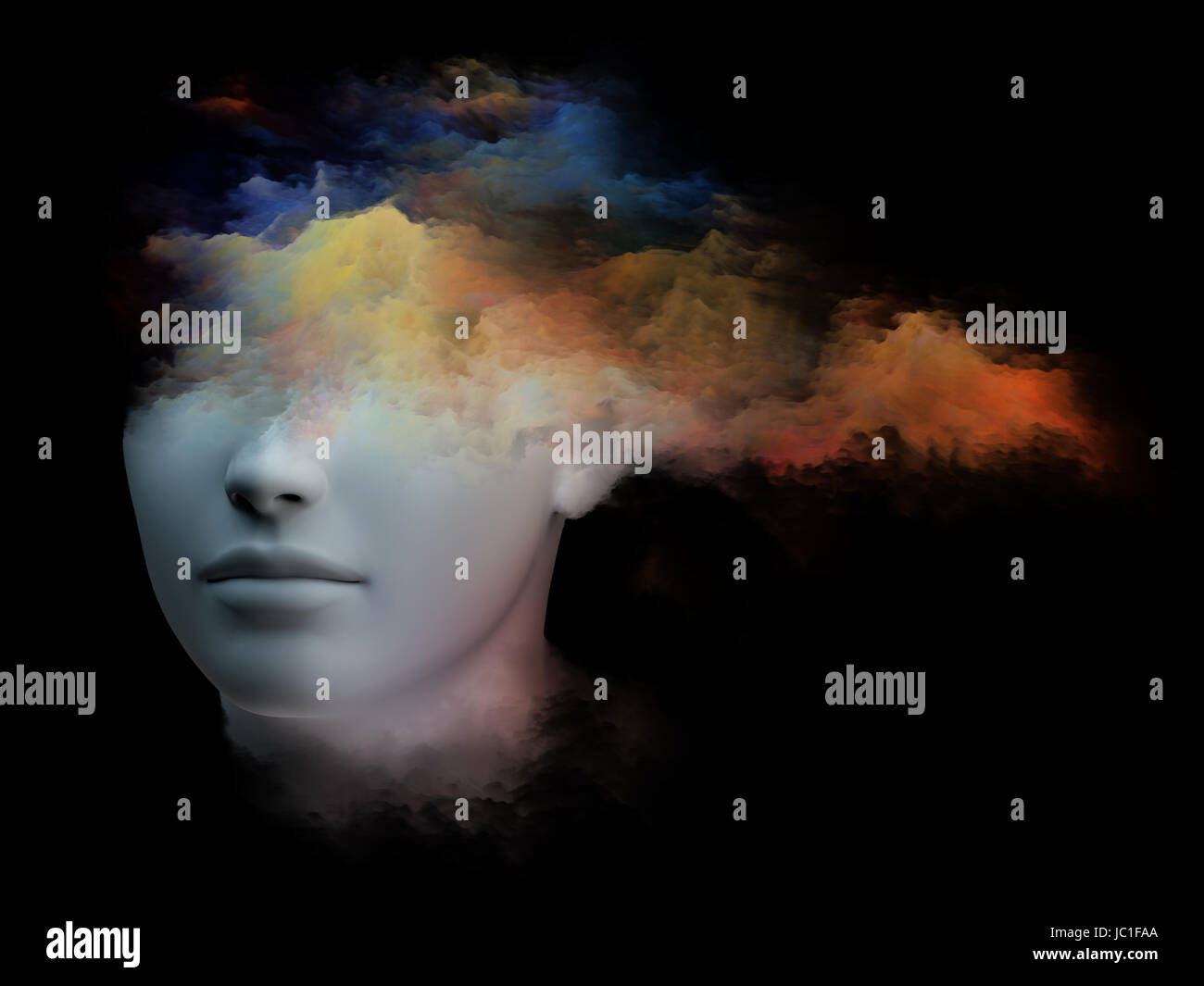 Colorful Mind series. Backdrop of human head and fractal colors to ...