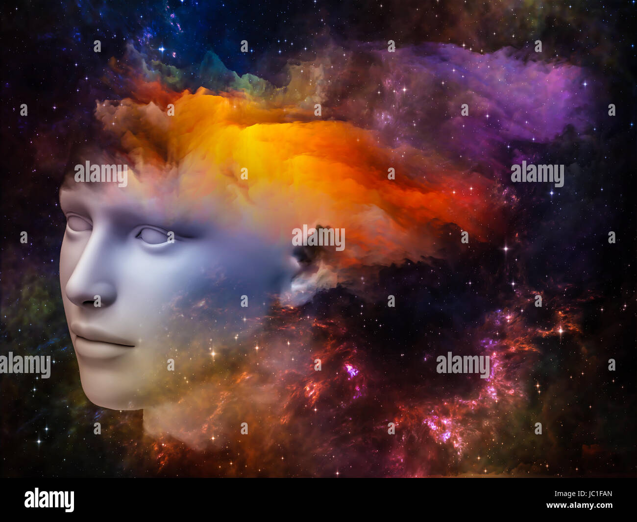 Colorful Mind series. Arrangement of human head and fractal colors on ...