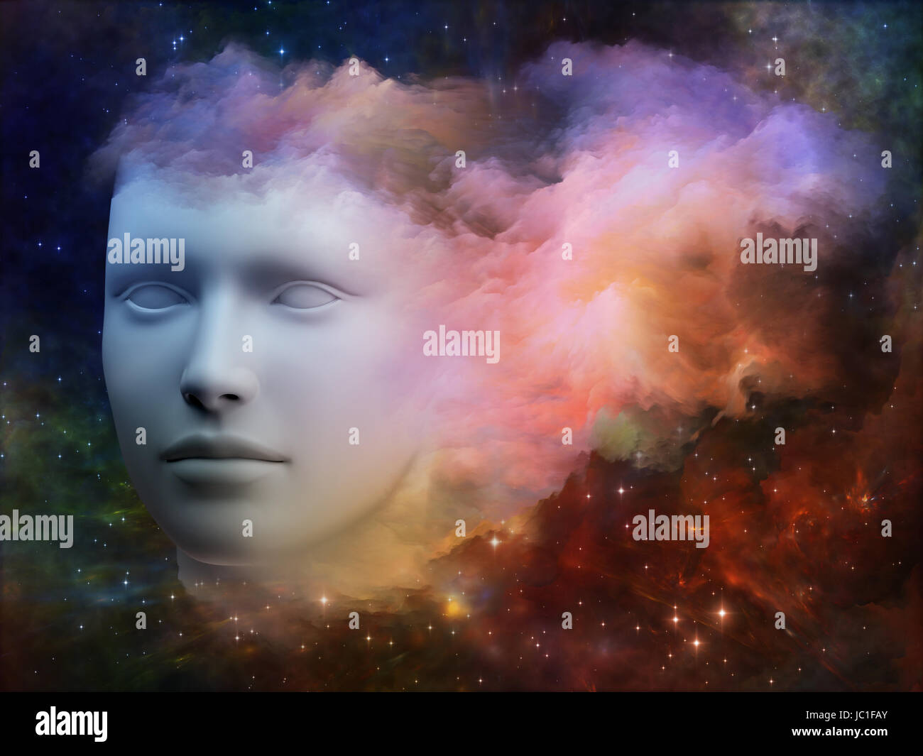 Colorful Mind series. Composition of human head and fractal colors with ...