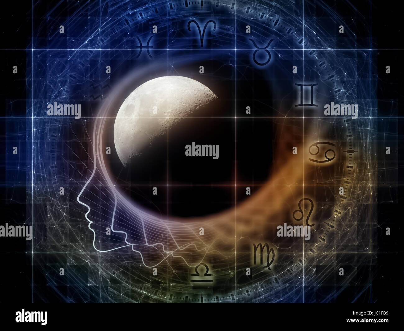 Inner Moon series. Composition of moon, human profile and design ...