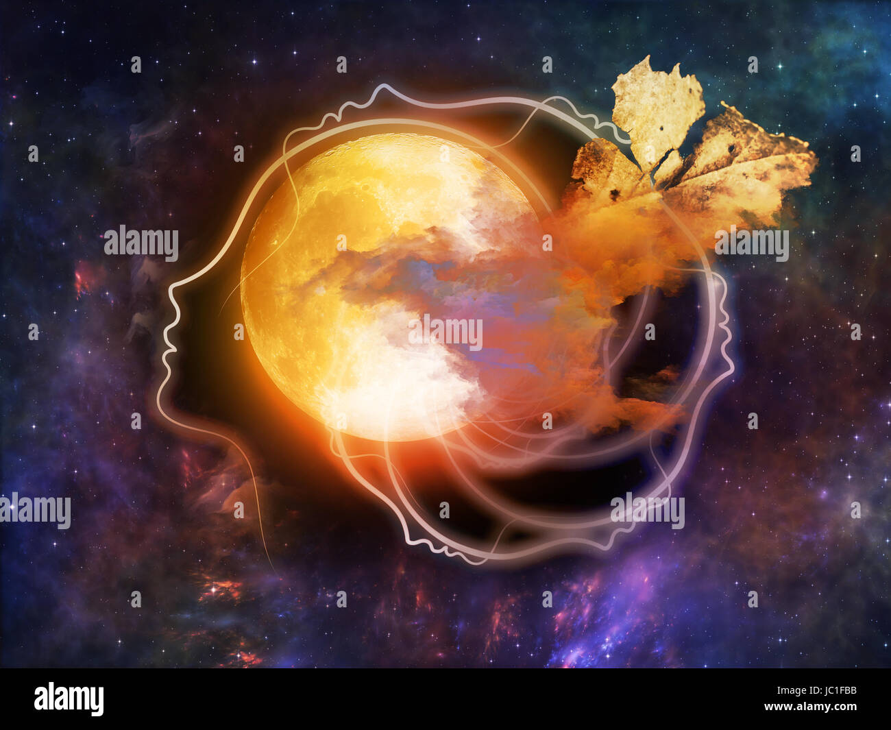 Inner Moon series. Arrangement of moon, human profile and design ...