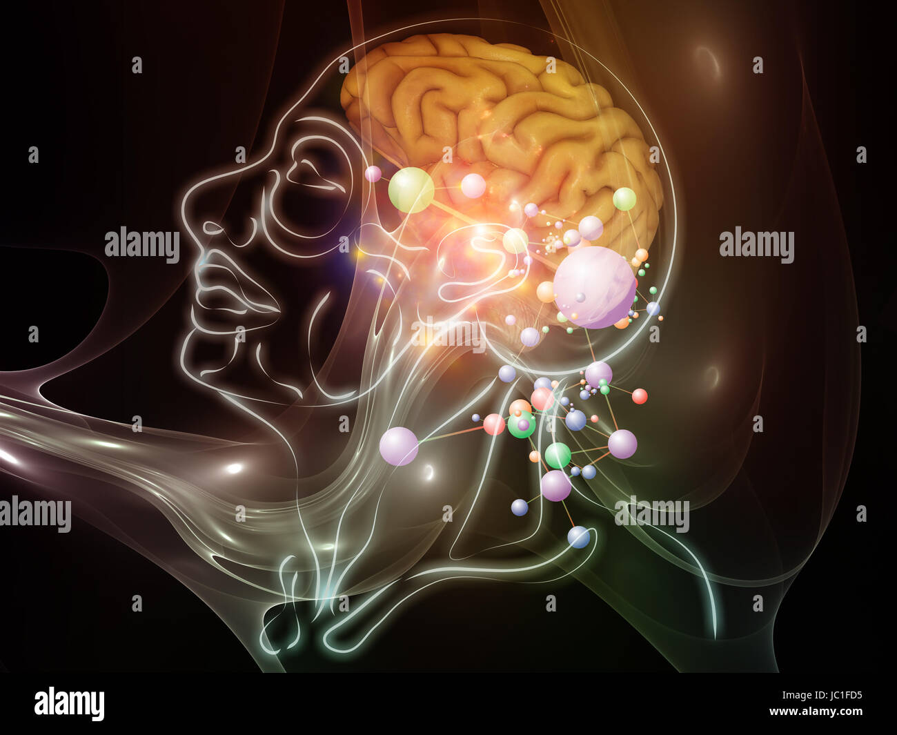 Human Mind series. Background design of brain, human outlines and ...