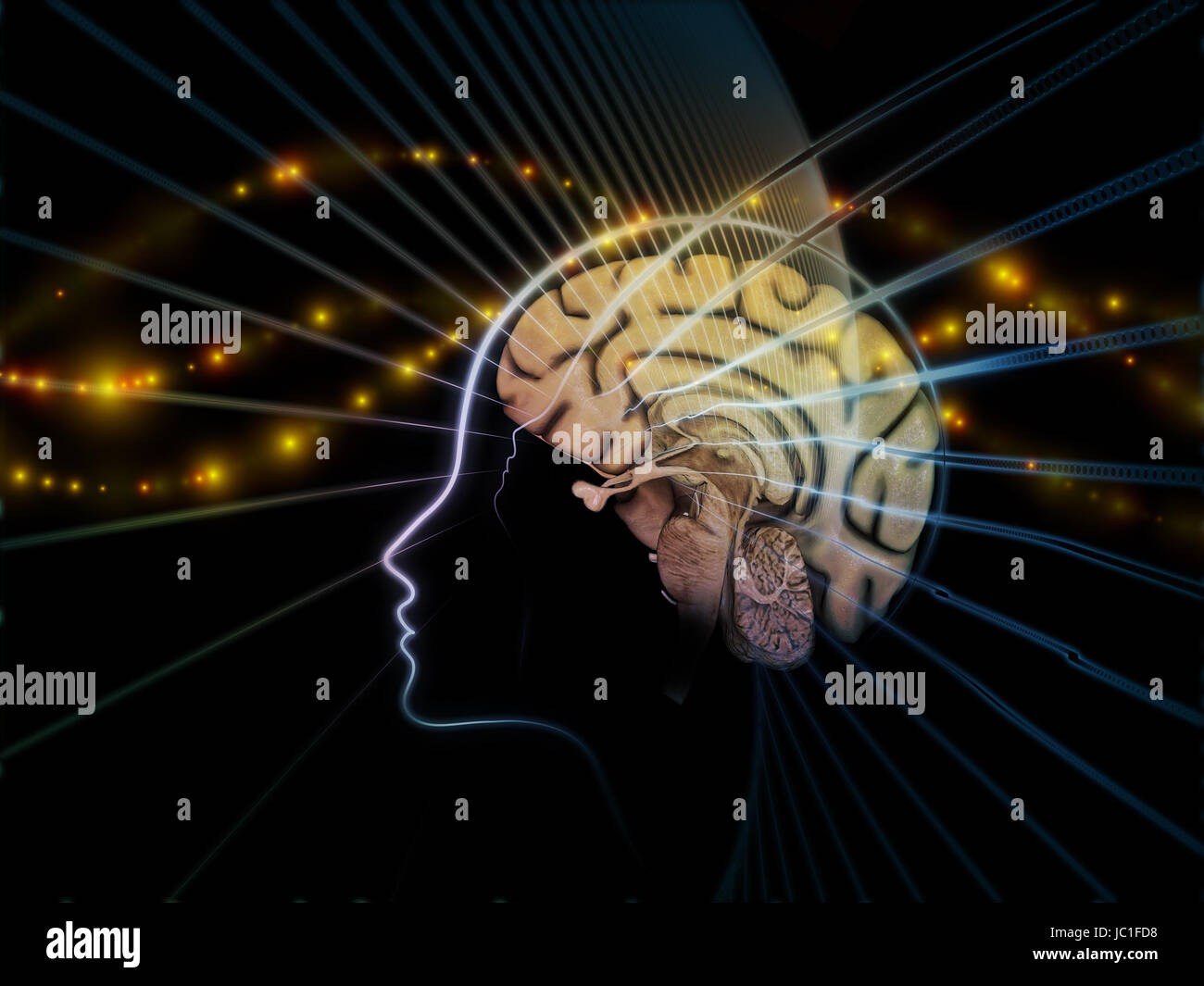 Human Mind series. Design composed of brain, human outlines and fractal ...